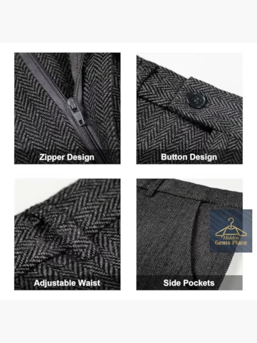 Suits & Blazers | 3 Piece Tweed Suit Slim Fit Herringbone Jacket Vest ...